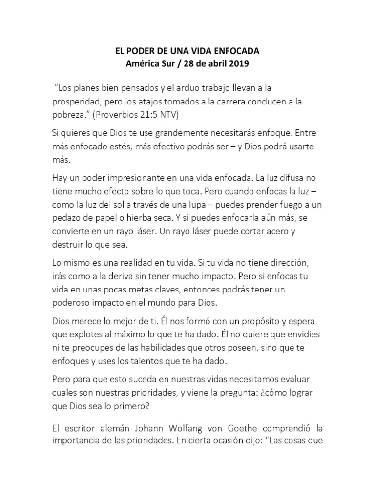 El Poder De Una Vida Enfocada Pdf Reinado Y Reino De Dios Jesús