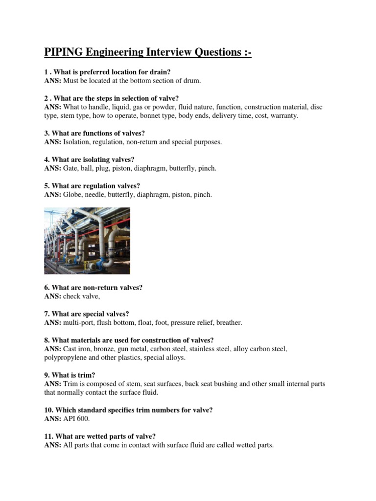PIPING Engineering Interview Questions | PDF | Valve | Pump