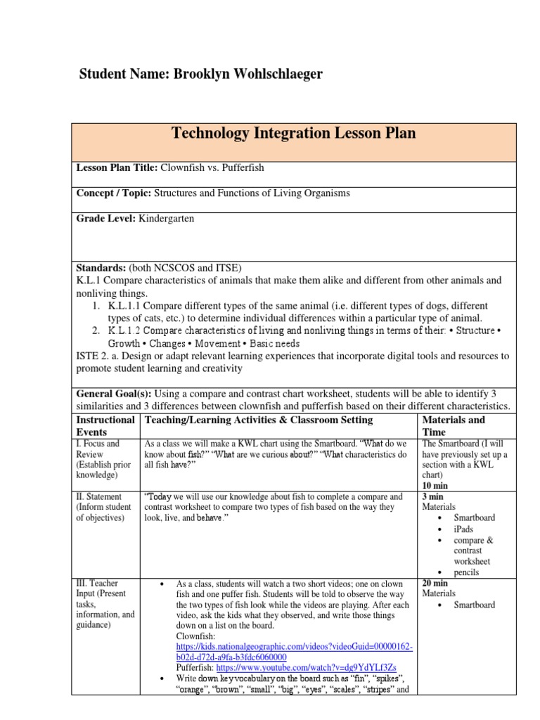 Clownfish Pufferfish Lesson Plan | PDF | Lesson Plan | Educational ...