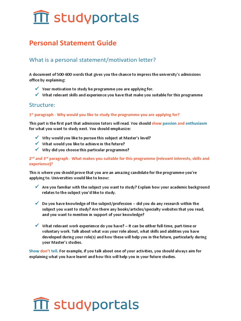 Personal Statement Guide - SP Apply PDF | PDF | Bachelor's Degree | Motivation