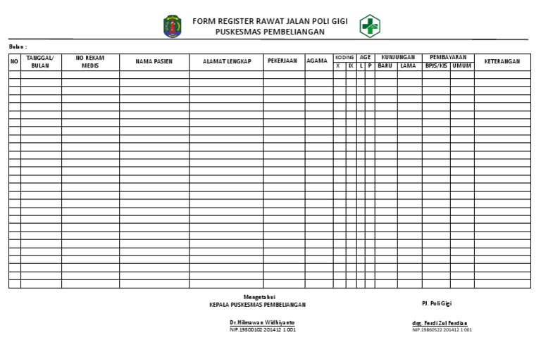 Form Register Rawat Jalan Poli Gigi | PDF