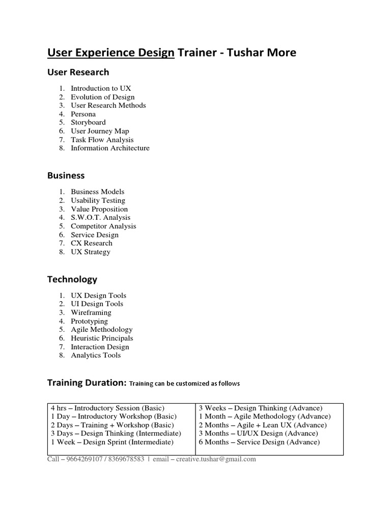 User Experience Design Trainer - Tushar More | PDF | Art