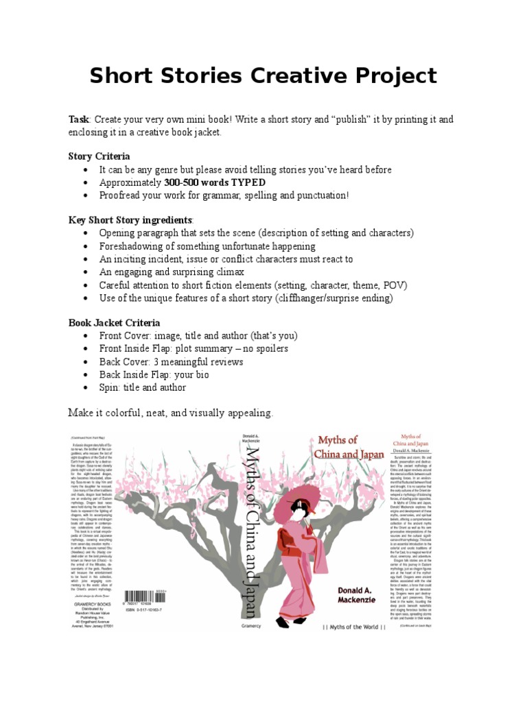 English 8 Short Stories Mini Book Project | PDF