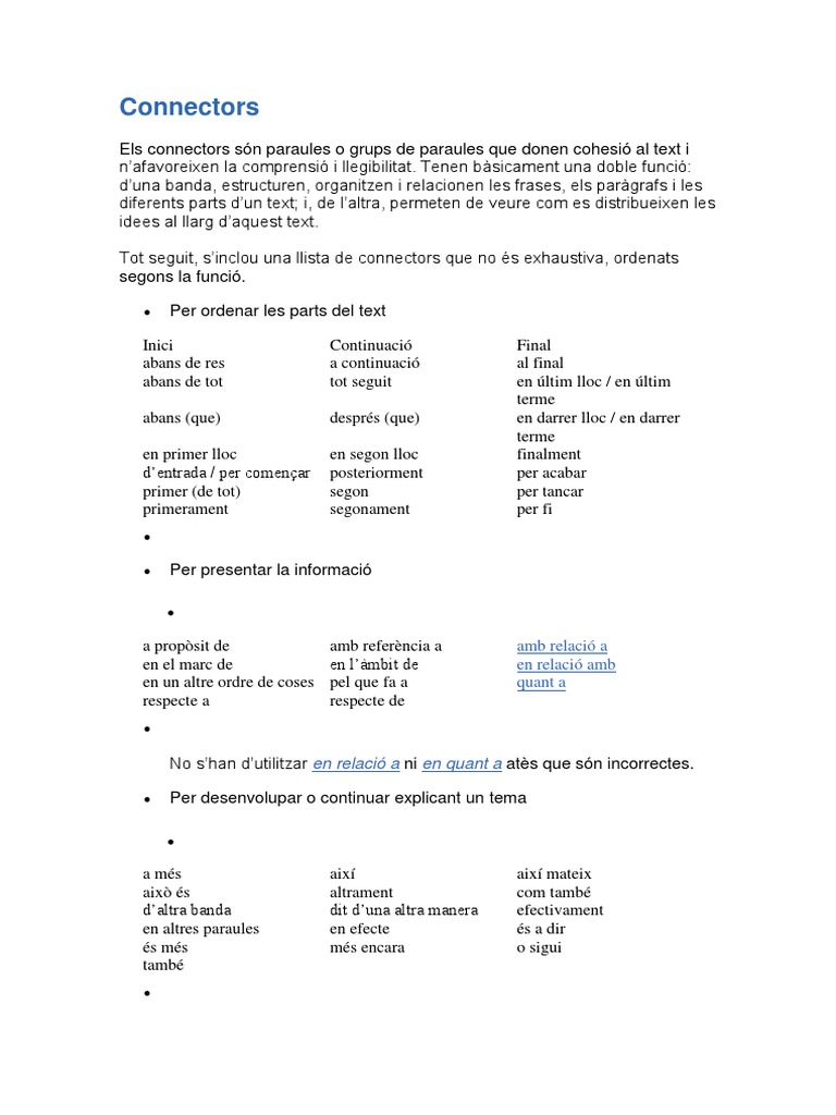 Connectors de Valencià Nivell C2 | PDF