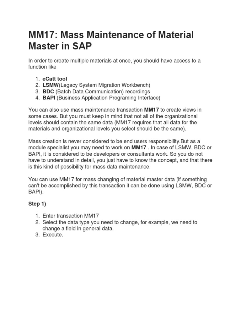 4 - Mass Maintenance in Mat. Master | PDF