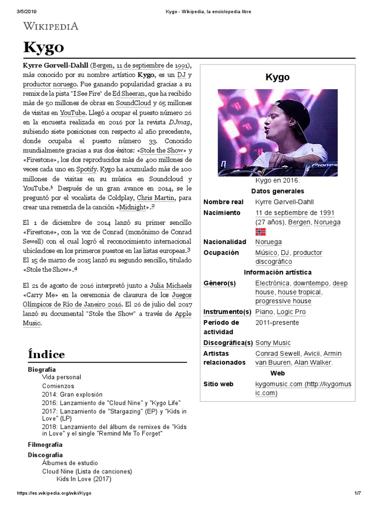 Kygo - Wikipedia, La Enciclopedia Libre | PDF | Industria de la música ...