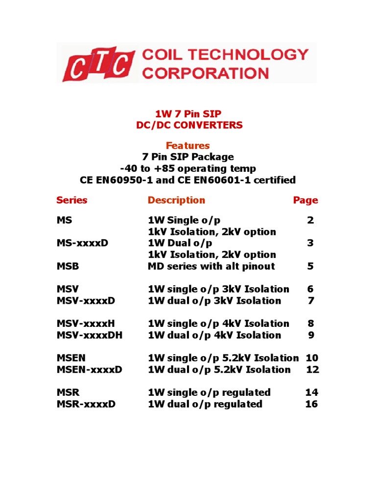 CTC 1W 7PIN SIP DC DC Converters PDF | PDF | Direct Current | Capacitor