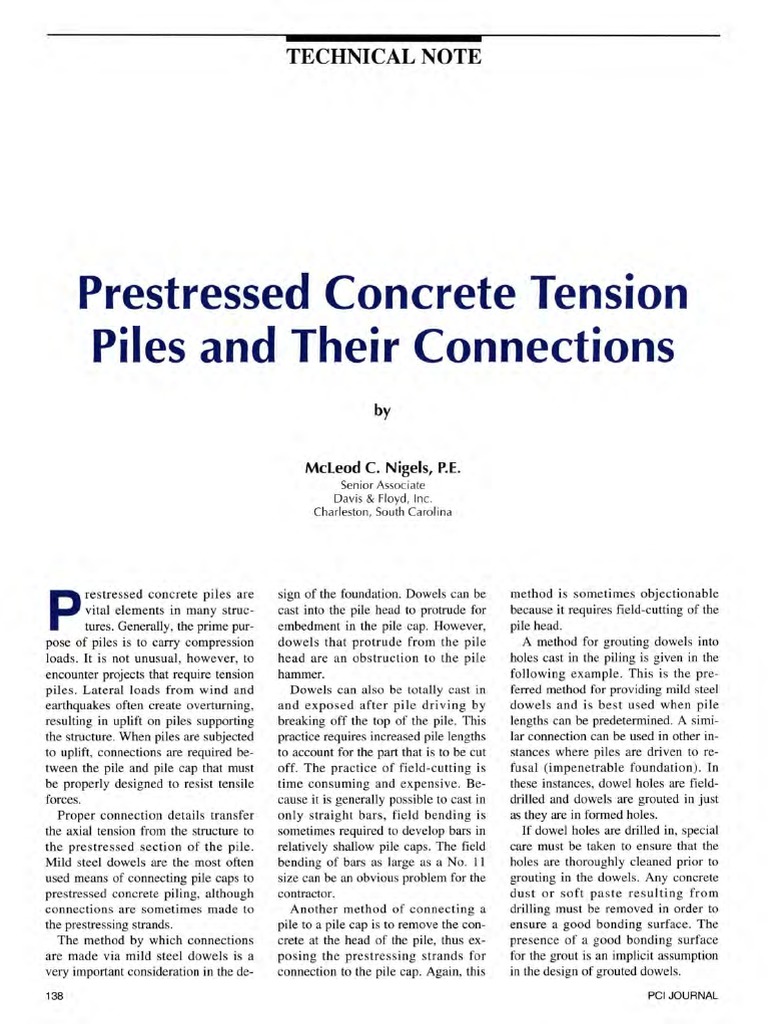 Prestressed Concrete Tension Piles and Their Connections PDF | PDF ...