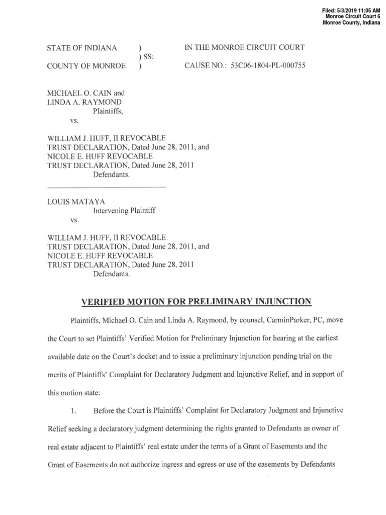 Motion For Preliminary Injunction | Download Free PDF | Easement | Trespass