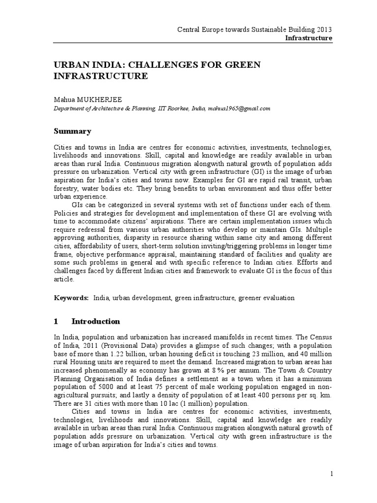 Urban Green Infrastructure in India | PDF | Green Infrastructure | City