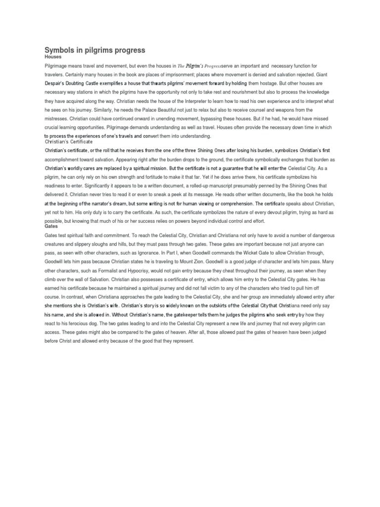 Symbols of Houses and Gates in Pilgrim's Progress | PDF | The Pilgrim's ...