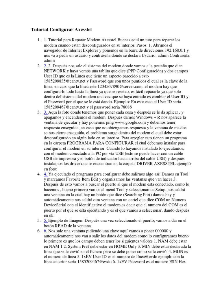 Tutorial Configurar Axesstel | PDF | Módem | Contraseña