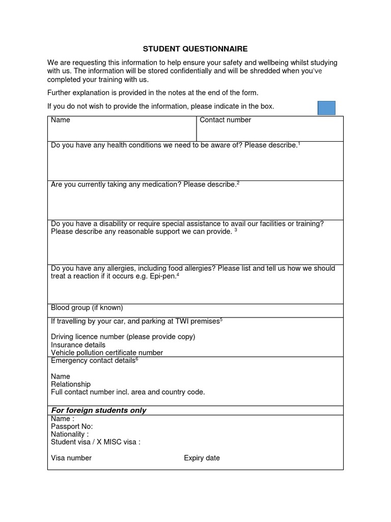 Student Questionnaire | PDF