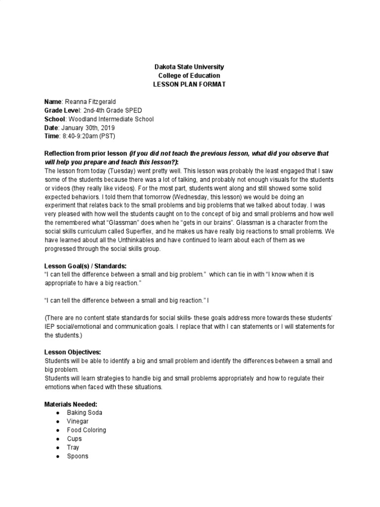 Social Group Lesson Plan Jan 30th | PDF | Individualized Education ...