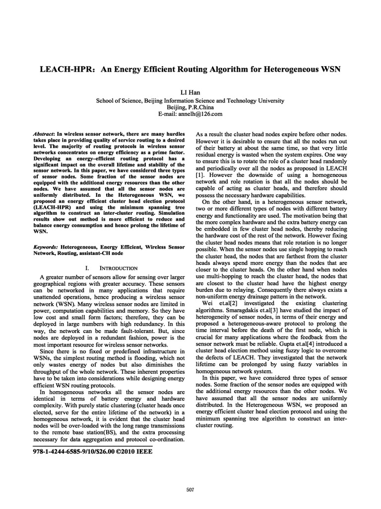 Leach Hpr An Energy Efficient Routing Algorithm For Heterogeneous Wsn Download Free Pdf