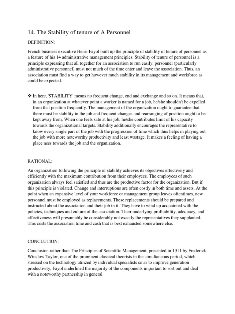 The Stability of Tenure of A Personnel | PDF | Team Building | Goal