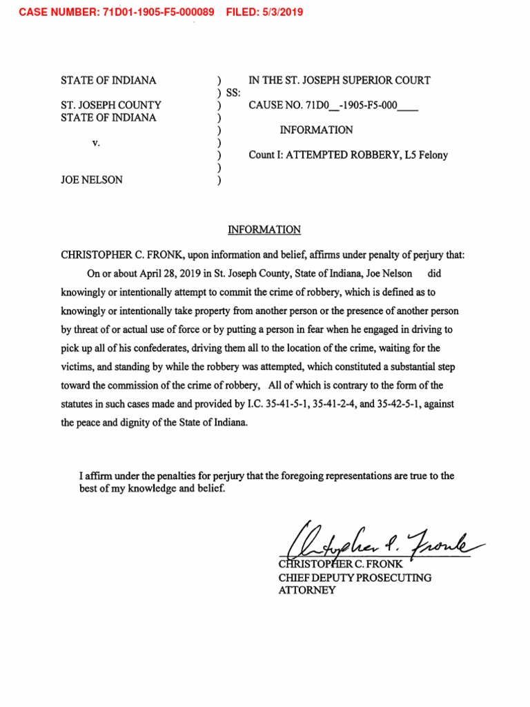 Indiana Case: Joe Nelson Attempted Robbery | PDF | Bail | Detective