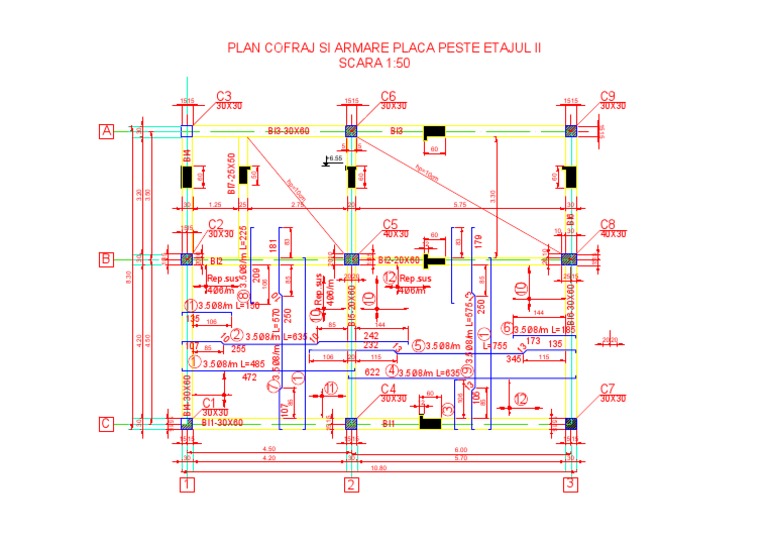 Plan Cofraj Si Armare Placa Peste Etajul Ii SCARA 1:50: HP 10cm | PDF | Sports | Nature