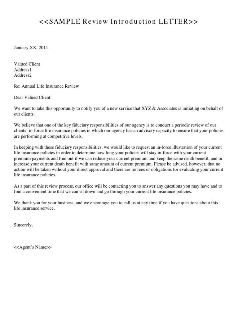 Letter of Introduction To Client For New Service | PDF | Life Insurance ...