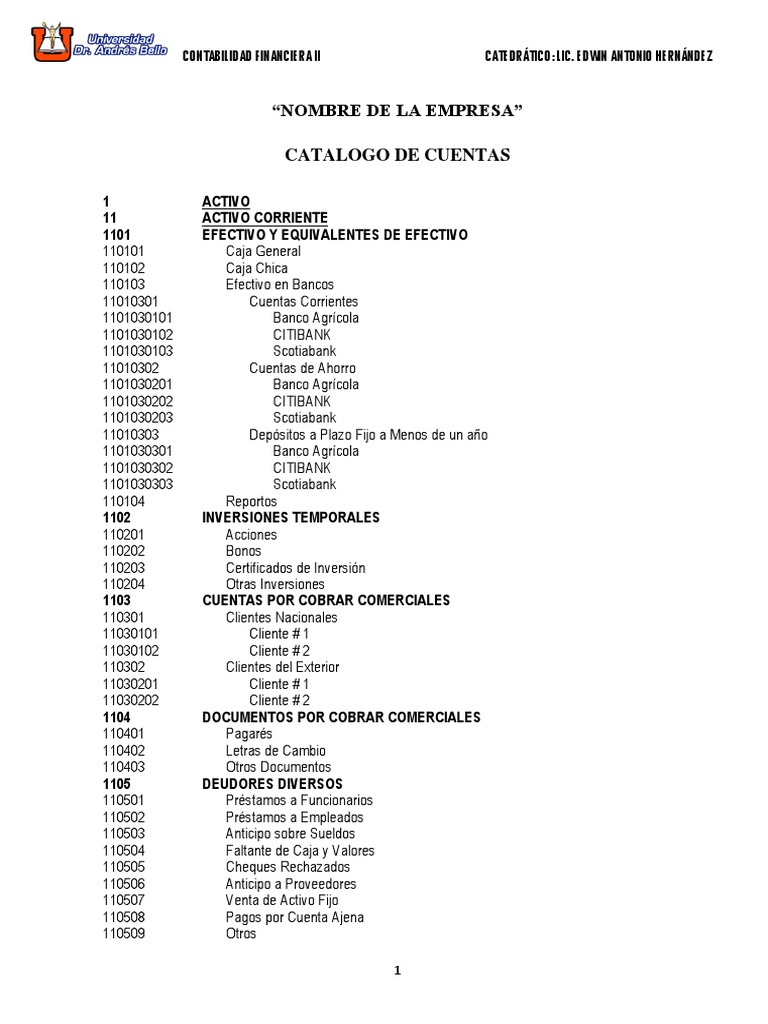 Catalogo de Cuentas | PDF | Contabilidad | Beneficio (economía)