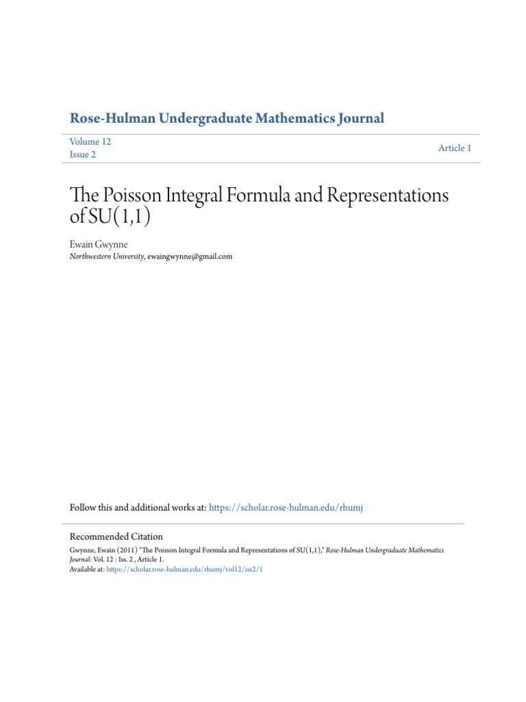 The Poisson Integral Formula and Representations of SU | PDF | Representation Theory ...