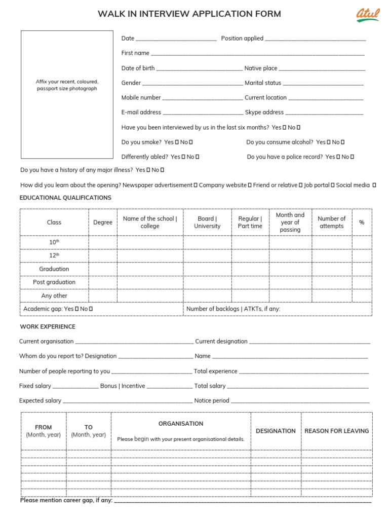 Affix Your Recent, Coloured, Passport Size Photograph: Educational ...
