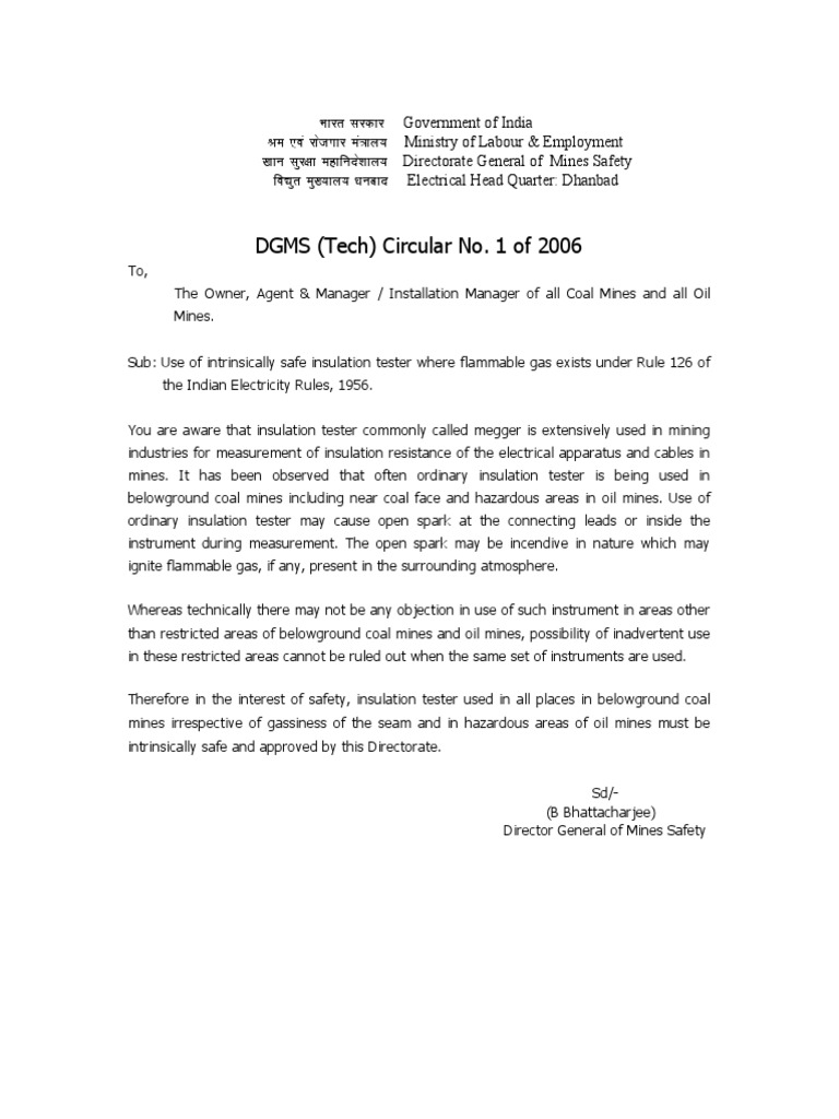 DGMS (Tech) Circular No. 1 of 2006 | PDF | Fuel Production | Petroleum