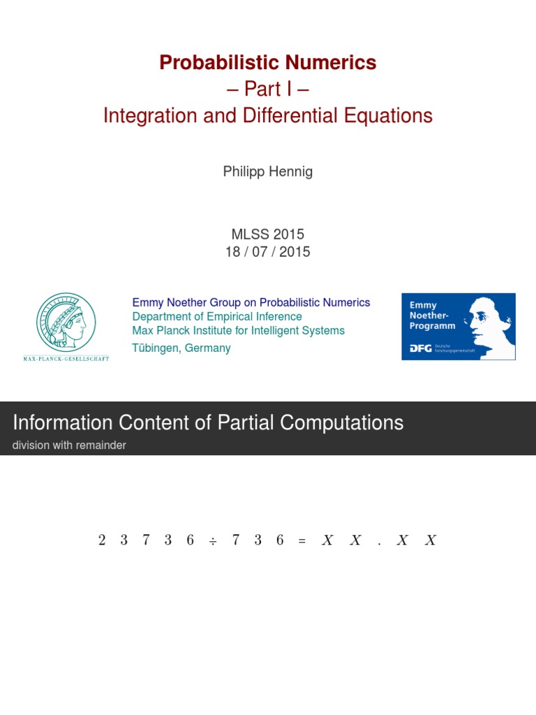 Part I - Integration and Differential Equations: Probabilistic Numerics ...
