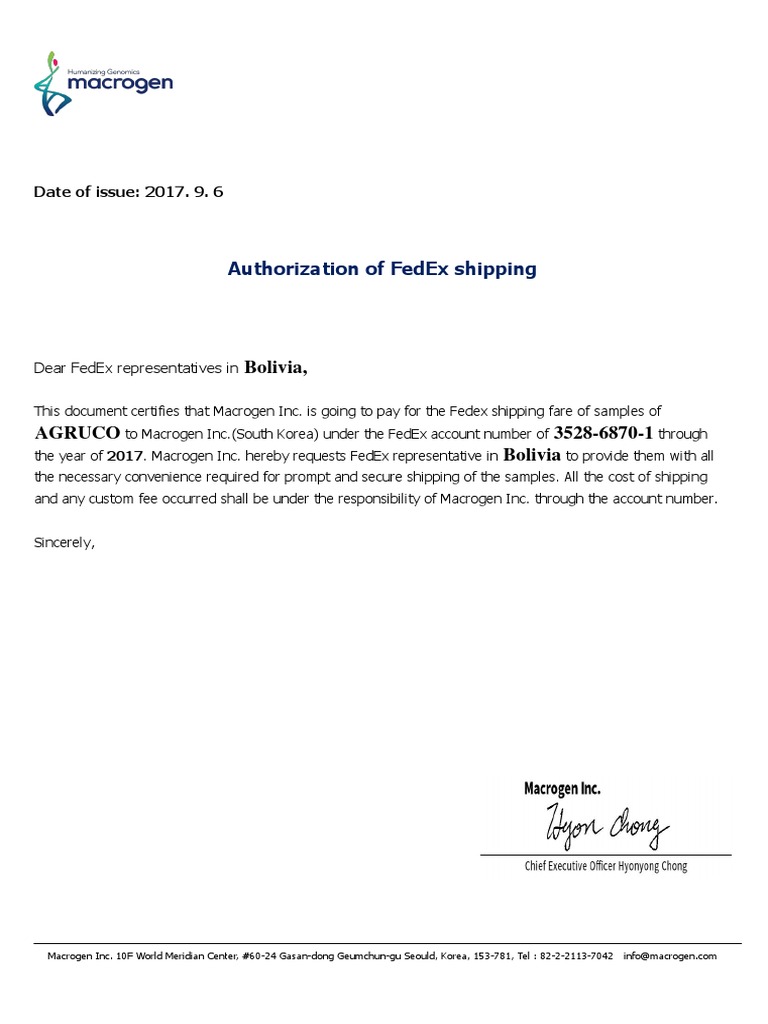 FedEx Shipping Authorization for AGRUCO | PDF | Finance & Money Management
