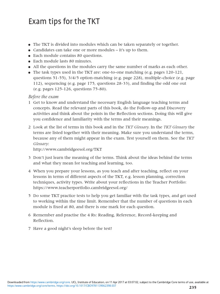Exam Tips For The TKT PDF | PDF | Question | Multiple Choice