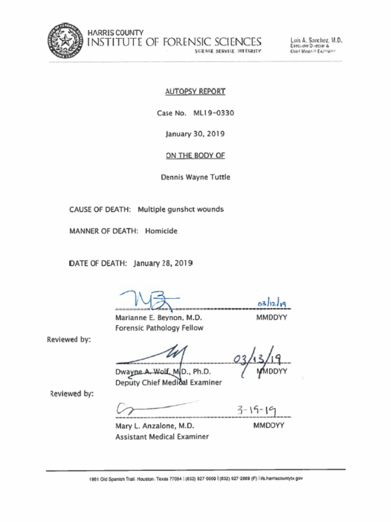 Autopsy Report Released For Dennis Tuttle Who Was Shot and Killed in ...