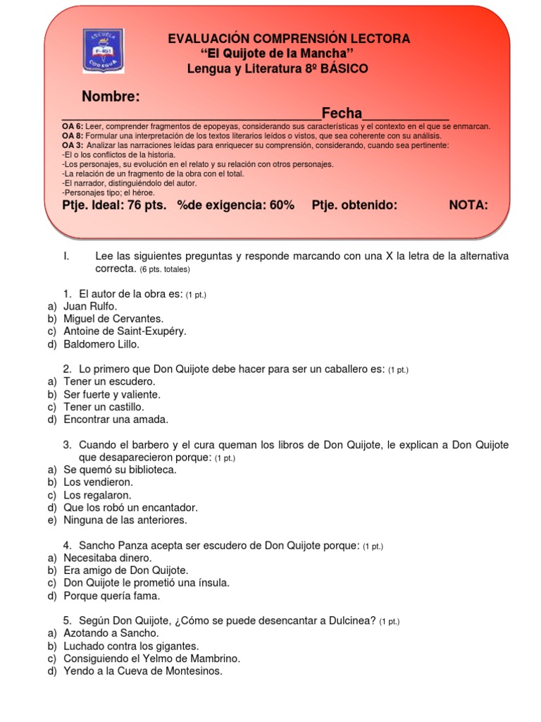 Control Don Quijote de La Mancha-8vo | PDF | Don Quijote