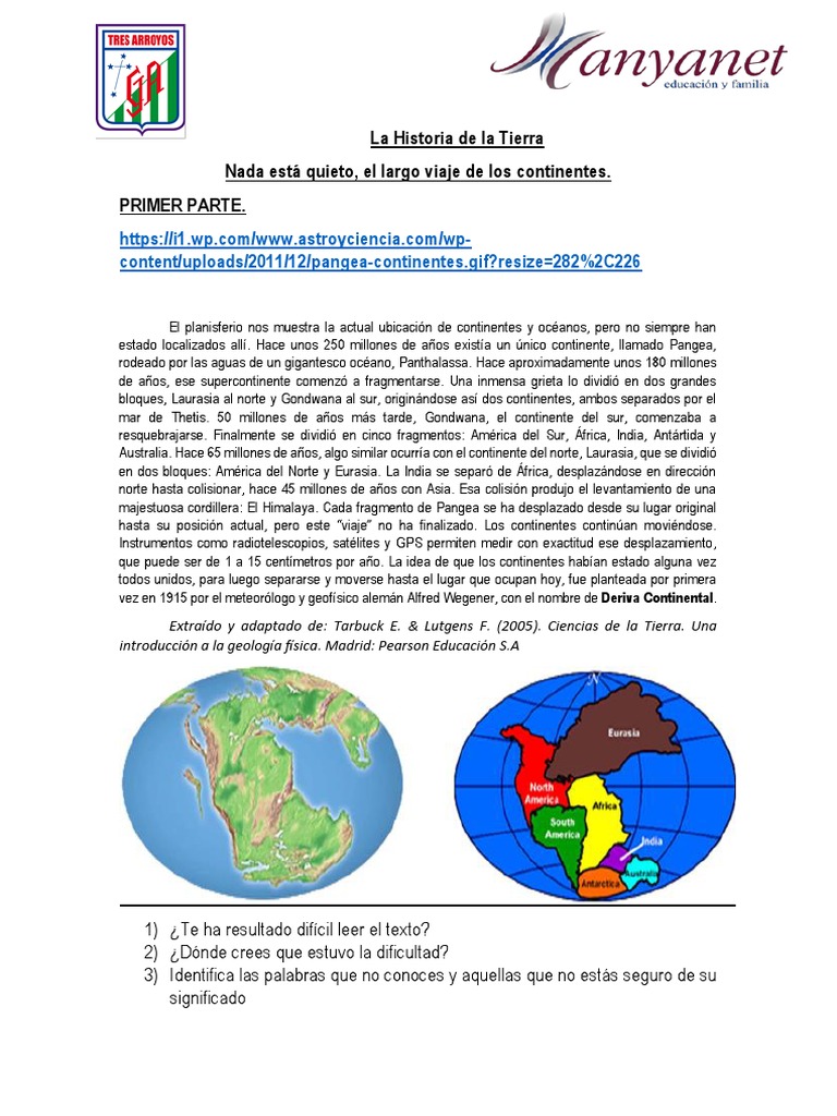 La Historia de La Tierra Guia de Trabajo | PDF | Continente | Ciencias ...