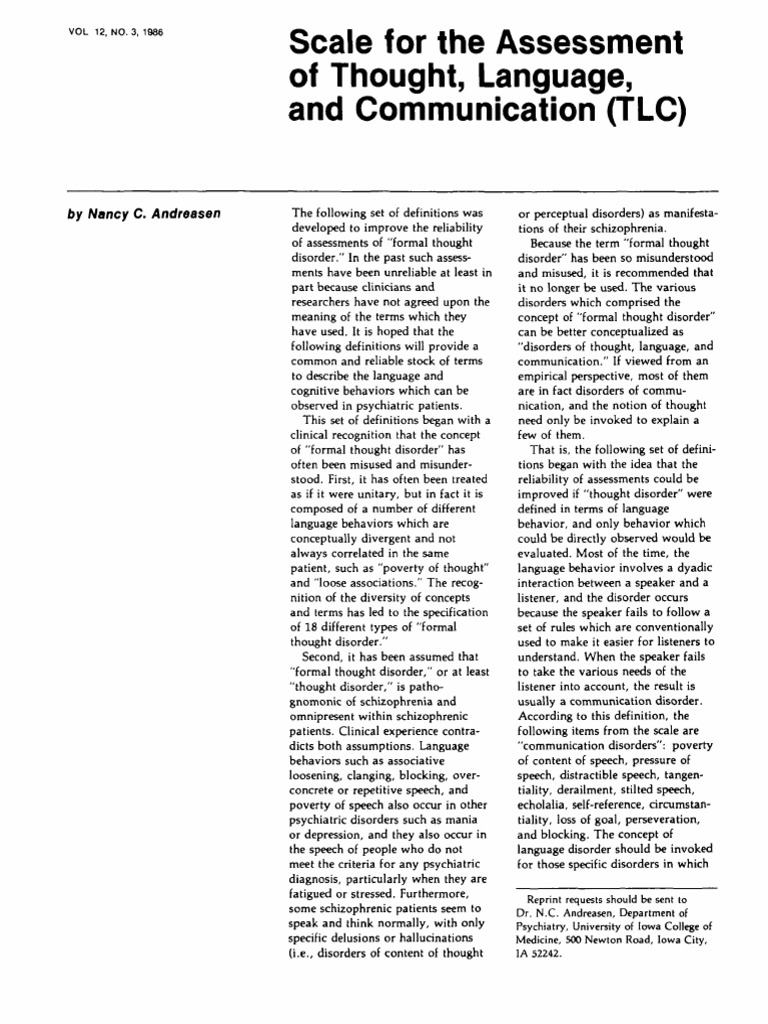 TLC Scale for Thought Disorders | PDF | Mental Disorder | Cognitive Science