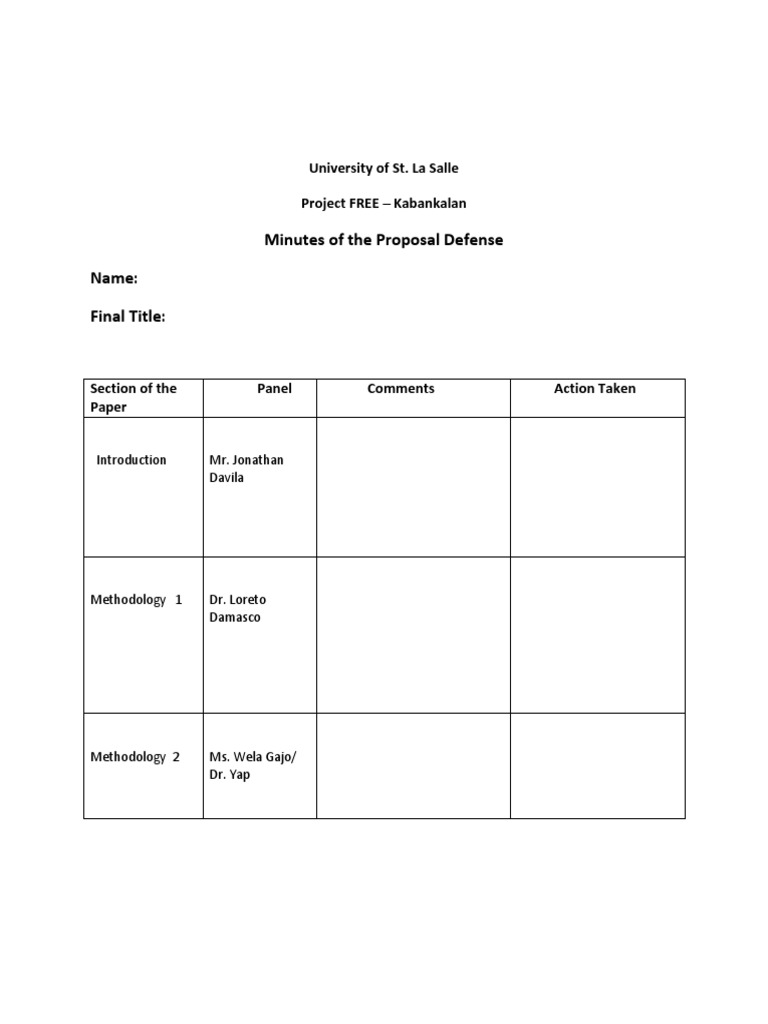 Proposal Defense Minutes - Project FREE | PDF