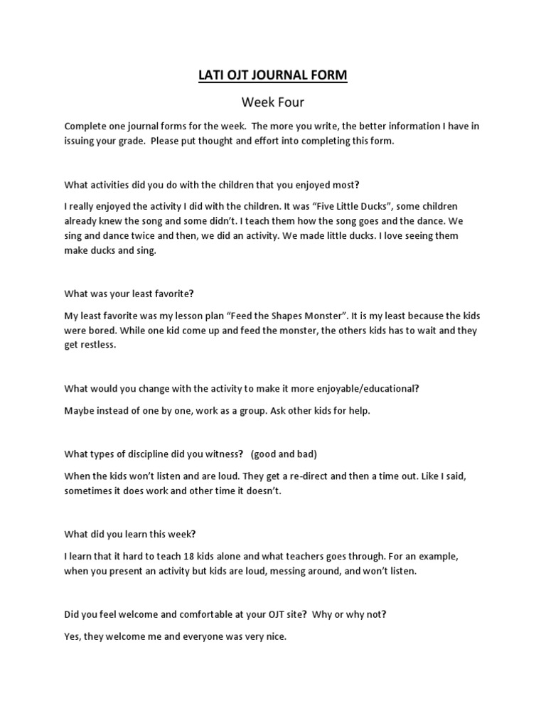 Lati Ojt Journal Form 4 | PDF | Language Arts & Discipline | Wellness