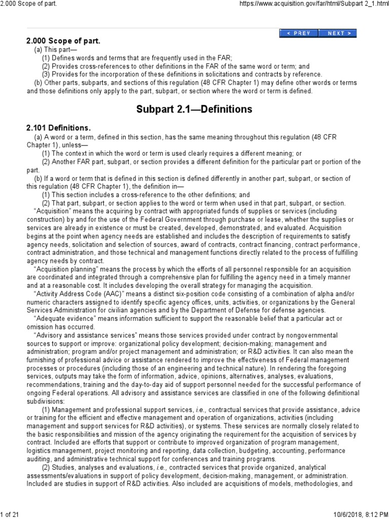 Subpart 2.1-Definitions: 2.000 Scope of Part | PDF | Classified ...