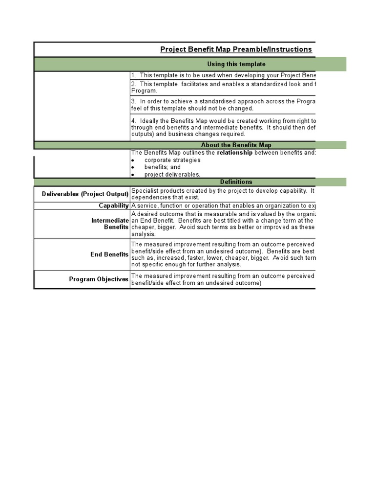 Benefits Realization Benefit Map Template.xls | Business | Leadership