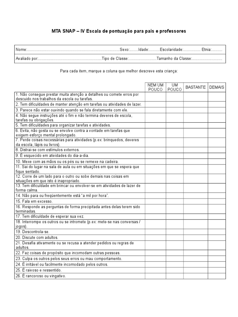 TDAH e TOD-SNAP | Transtorno de Déficit de Atenção e Hiperatividade