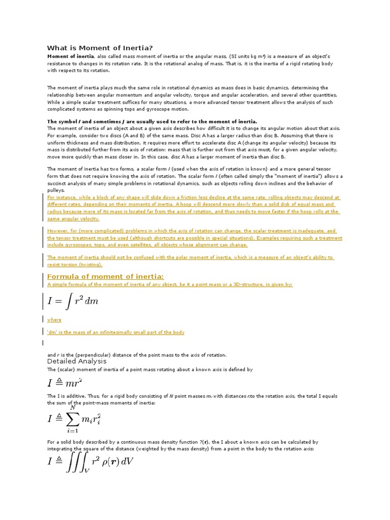 Moment of Inertia | PDF | Rotation Around A Fixed Axis | Torque