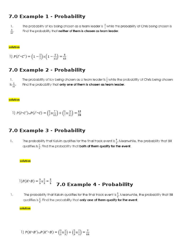 7.0 Example 1 - Probability: Solution | PDF