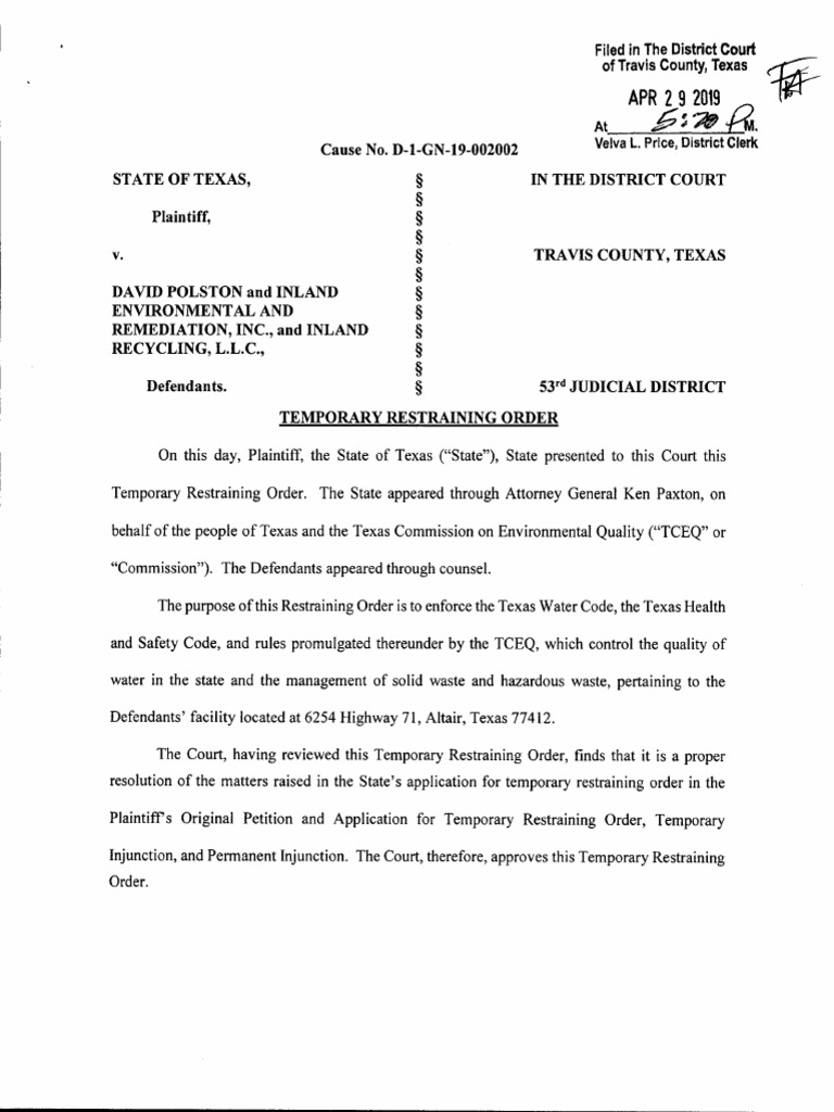 Temporary Restraining Order | PDF | Injunction | Restraining Order