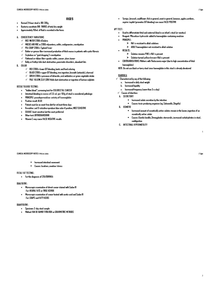 Clinical Microscopy (Fecalysis) | PDF | Human Feces | Gastroenterology