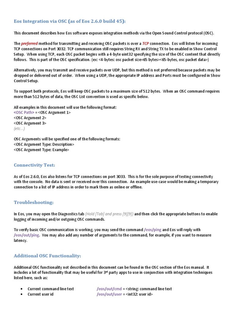 Eos Integration Via OSC | Download Free PDF | Port (Computer Networking ...