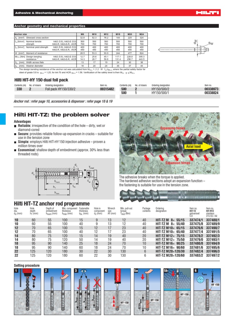 Hilti HIT-HY 150 Adhesive Overview | PDF | Materials | Building Materials
