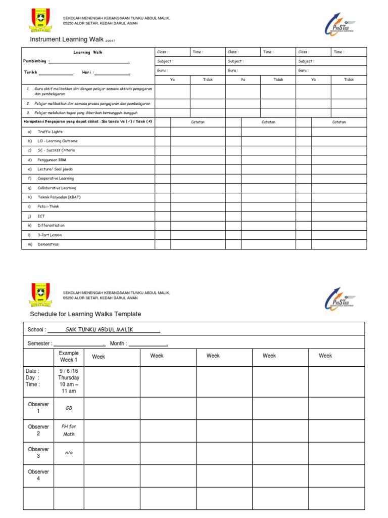 SMK Tunku Abdul Malik Learning Walks | PDF | Educational Assessment ...