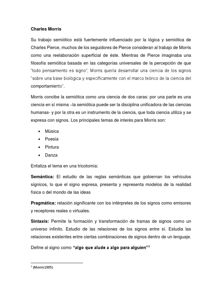 Semiótica de Charles Morris y su Influencia | PDF | Science | Teorías ...