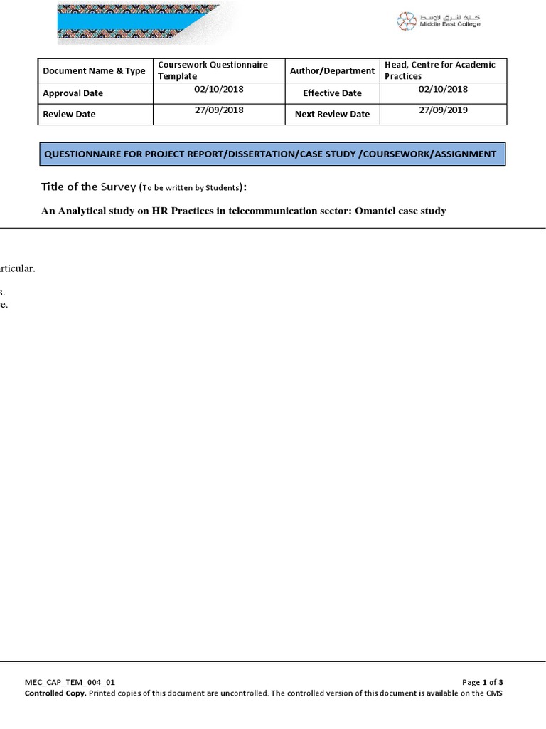 Academic Survey Template | PDF | Thesis | Writing