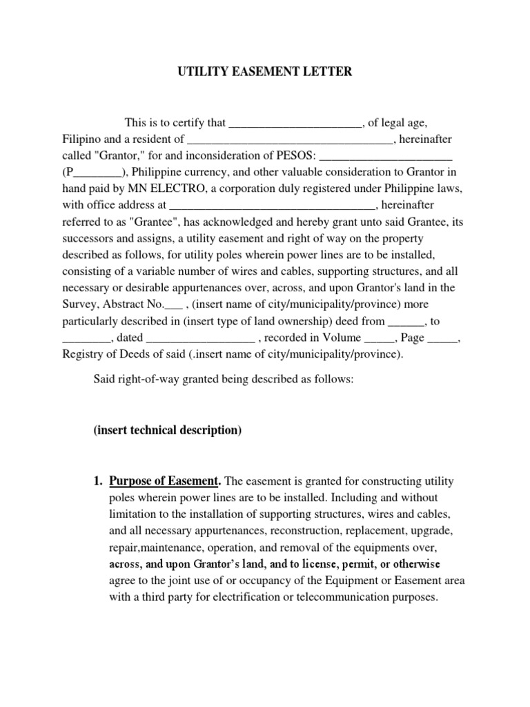 Utility Easement Agreement Provides Access for Power Line Installation ...