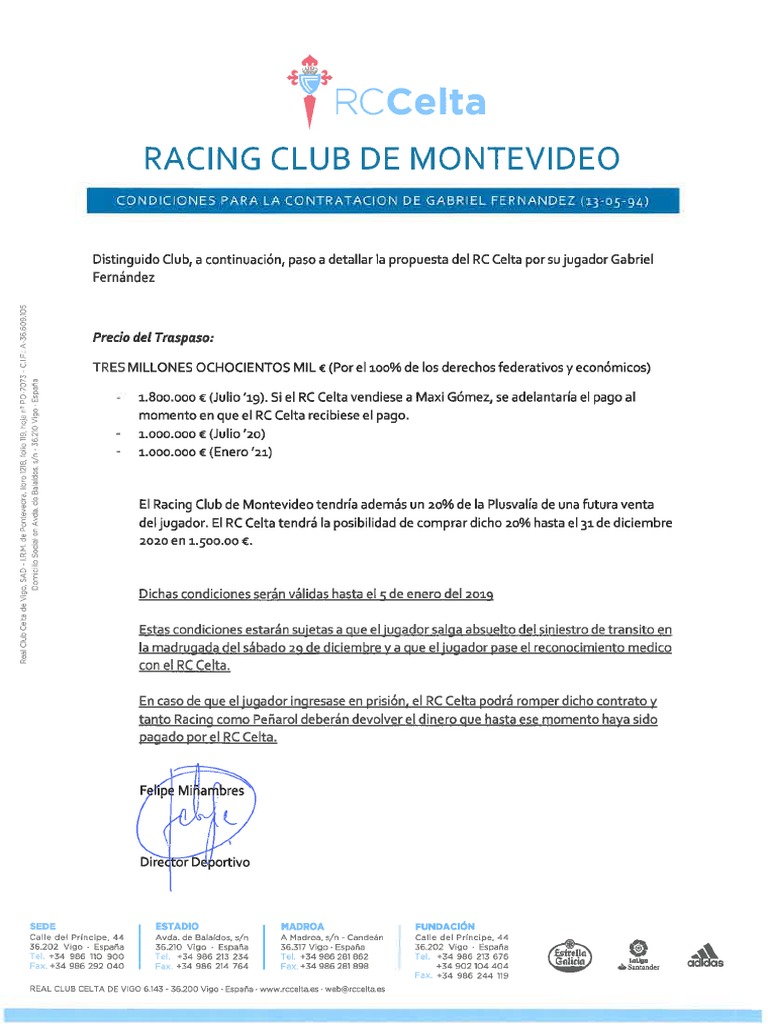 Carta Del Celta de Vigo | PDF